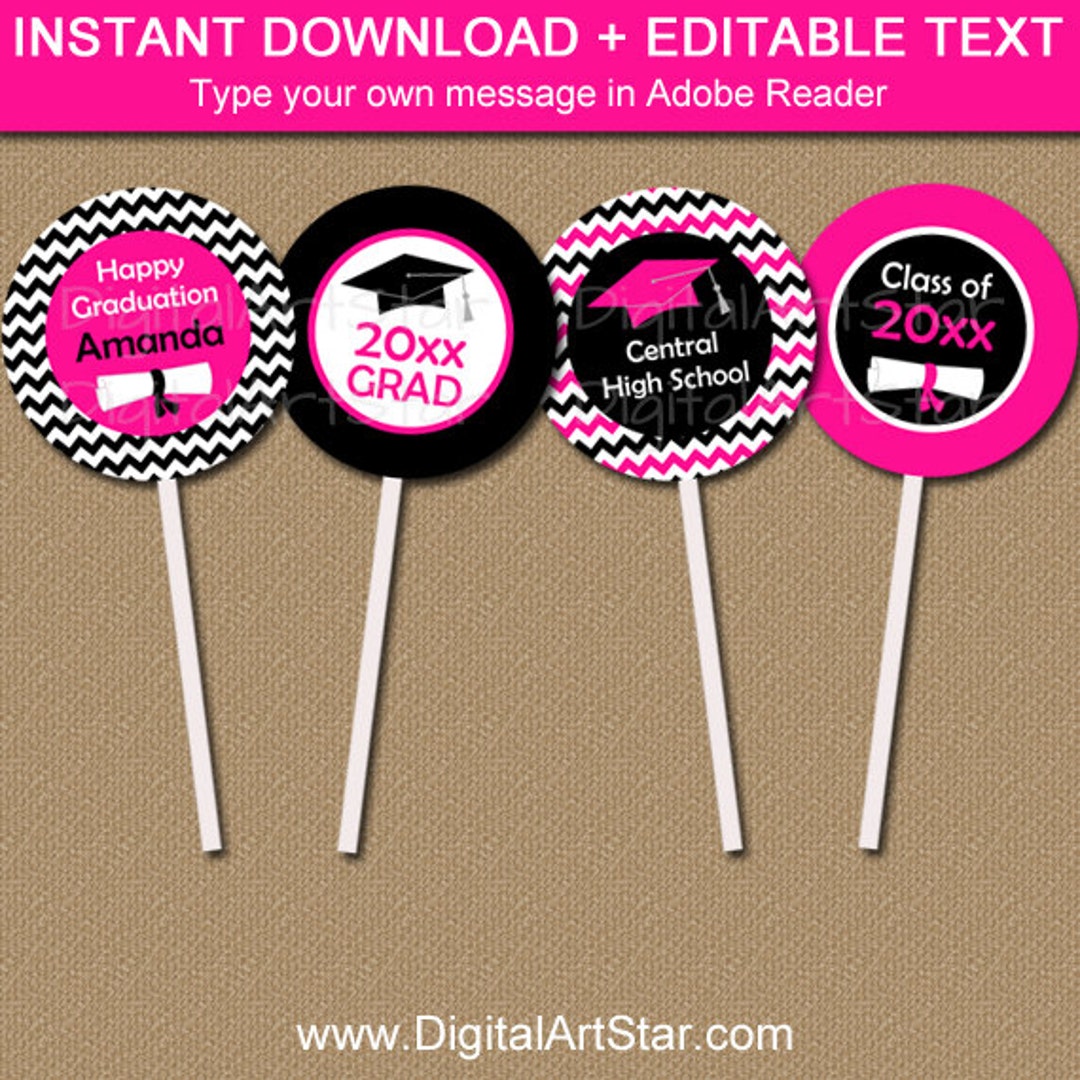 Hot Pink and Black Graduation Party Decorations Girl Graduation ...