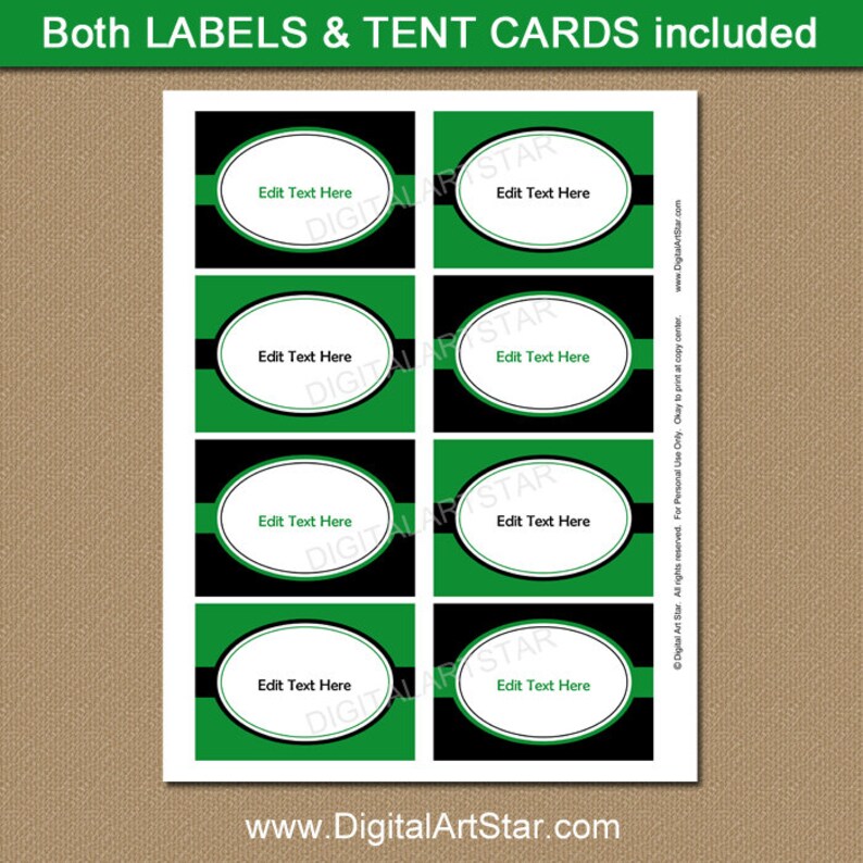 Kelly Green and Black Food Labels Printable Candy Buffet | Etsy