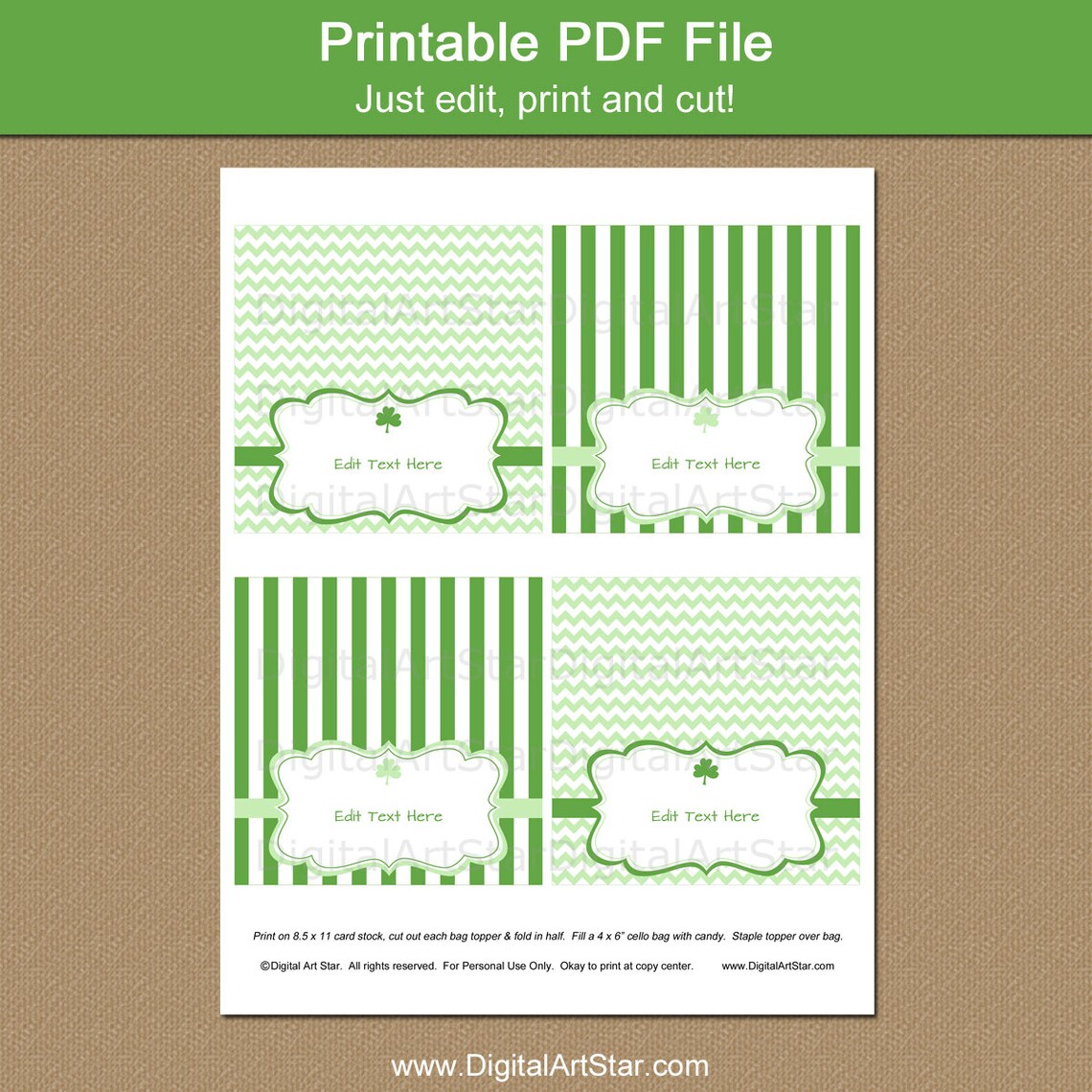 St Patricks Day Candy Bag Toppers Printable Editable Bag | Etsy