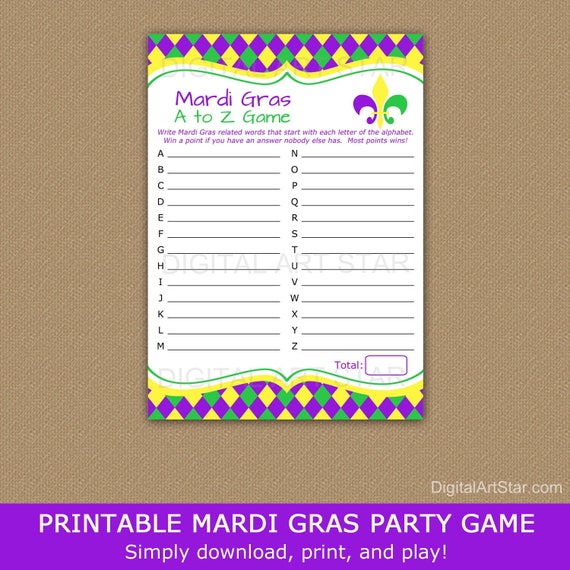 A to Z Mardi Gras Game Printable - Mardi Gras Alphabet Game - Mardi ...