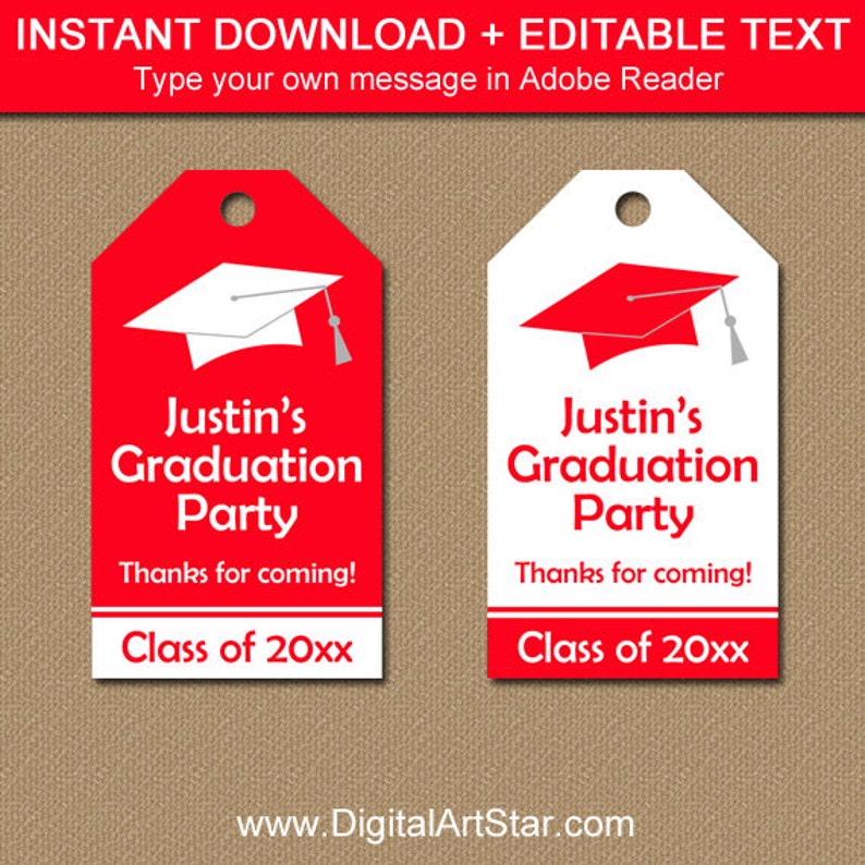 Red Graduation Thank You Tags Instant Download Red and White | Etsy