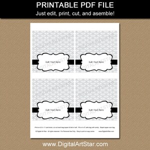 Printable Birthday Party Favors, Wedding Goodie Bag Toppers, Silver ...