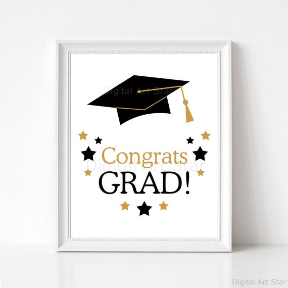 Congrats Grad Sign Printable, Graduation Sign, Black and Gold ...