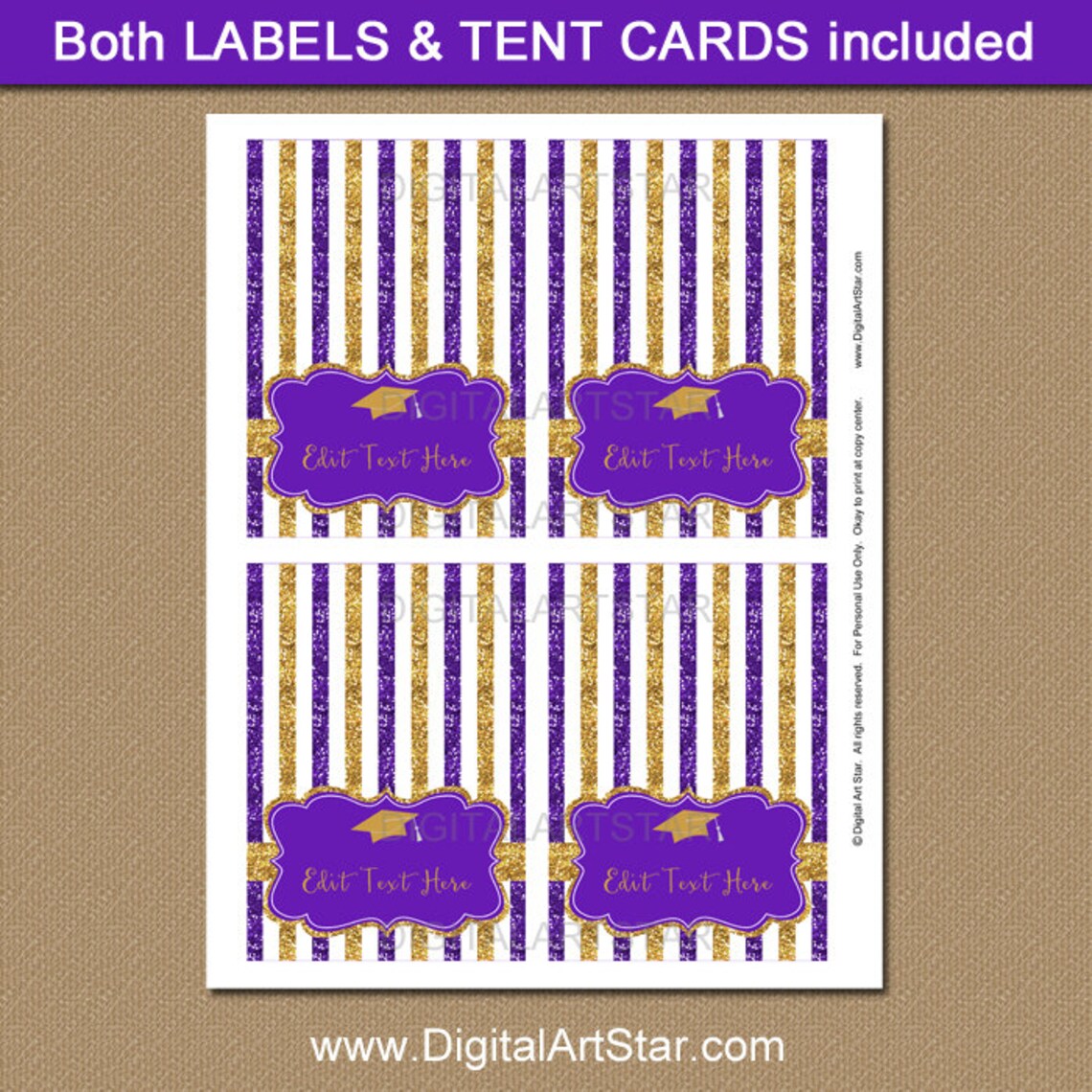 Editable Graduation Labels Purple and Gold Graduation - Etsy