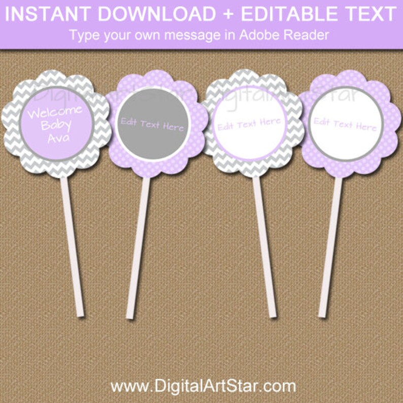 Printable Baby Shower Template EDITABLE Cupcake Picks Baby - Etsy