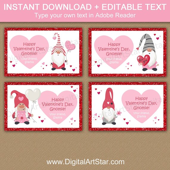 Valentine Cards for Kids Classroom Gnome Valentine Printable | Etsy