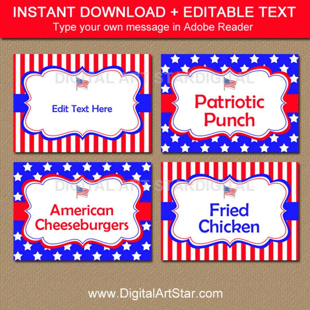 Patriotic Food Labels, 4th of July Labels, July 4th Birthday Party ...