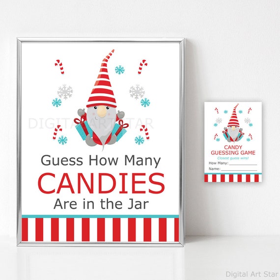 Guess How Many Candies Christmas Party Game Printable Candy Cane 