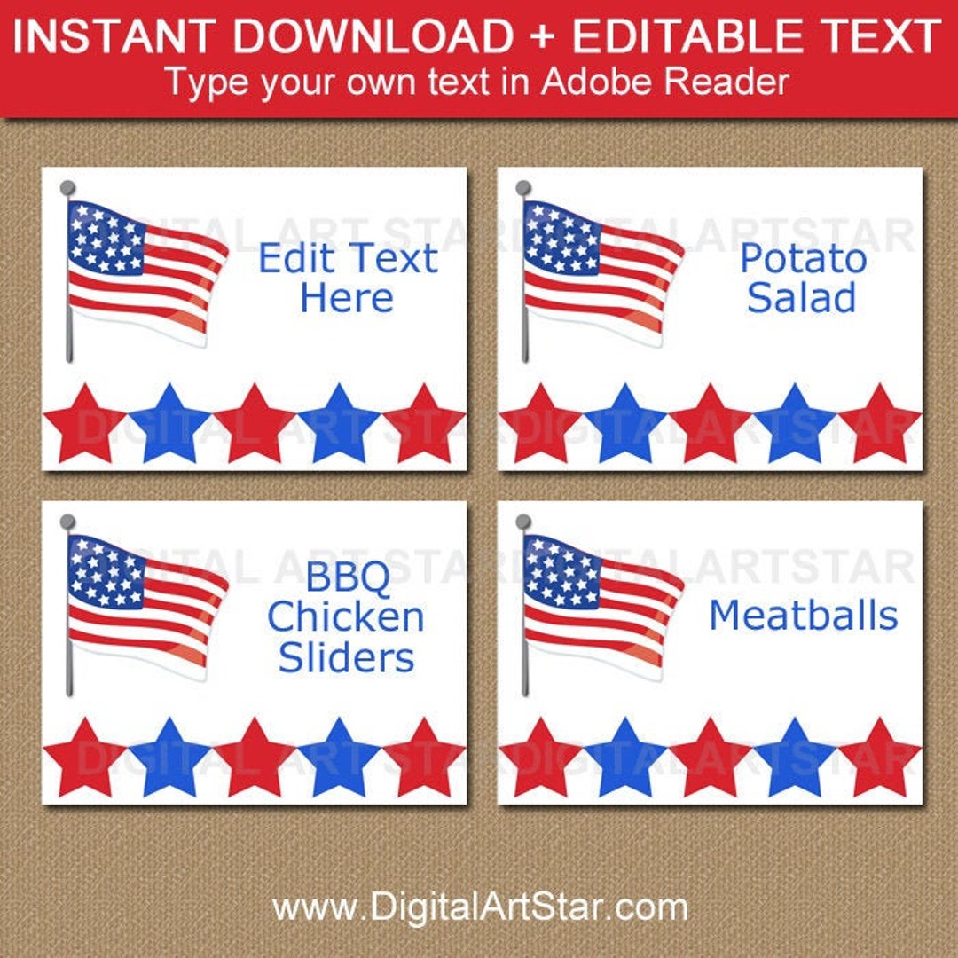 4th of July Label Digital Download, 4th of July Food Labels, Place ...