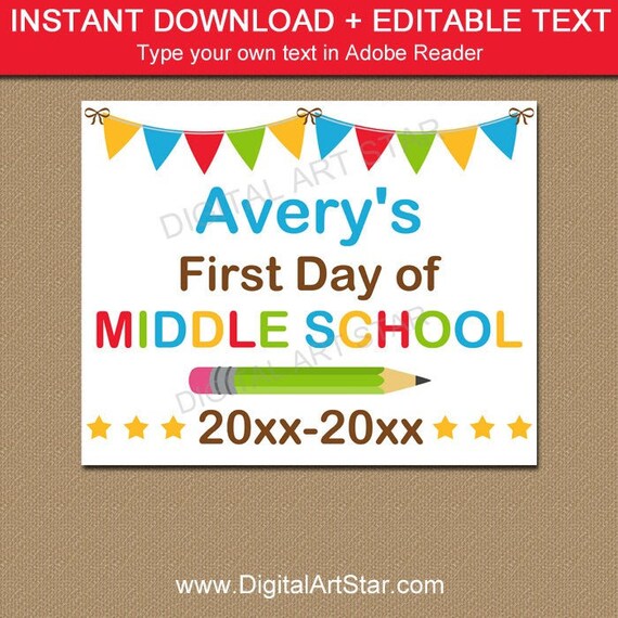 First Day of Middle School Sign, 1st Day of School Sign Reusable, First ...