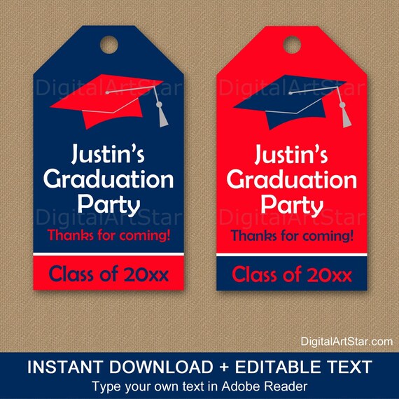Graduation Thank You Tags 2023, Red and Navy Blue Graduation Gift Tags ...