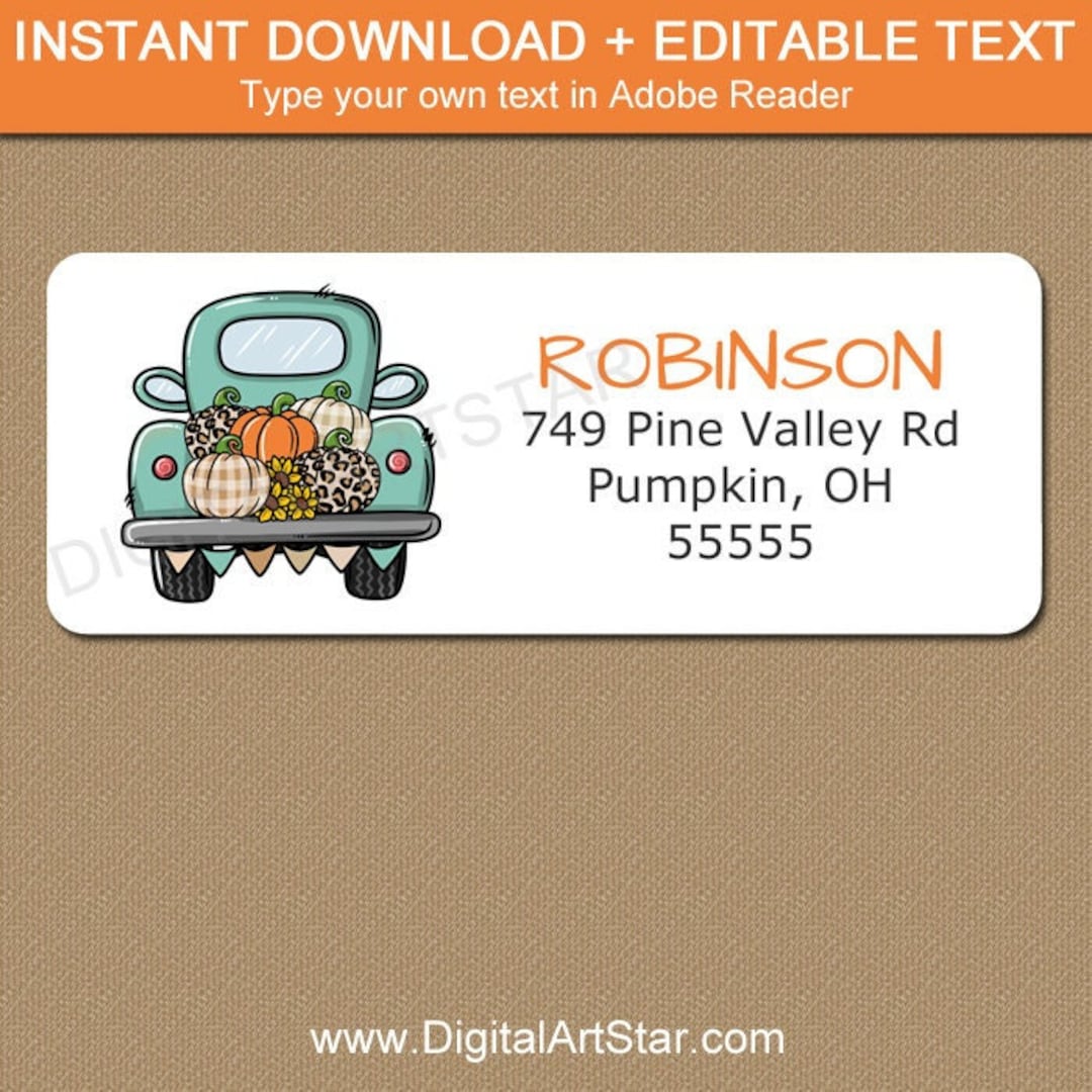 Fall Truck Address Label Template, Halloween Address Labels Printable ...