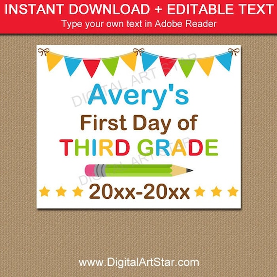 Editable First Day of Third Grade School Sign - Printable Back to ...