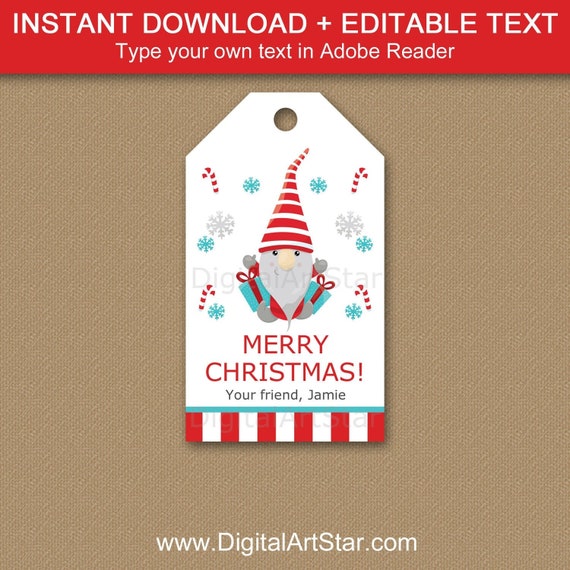 Printable Gnome Christmas Tags - Gift Tags - Candy Cane Theme Tag ...