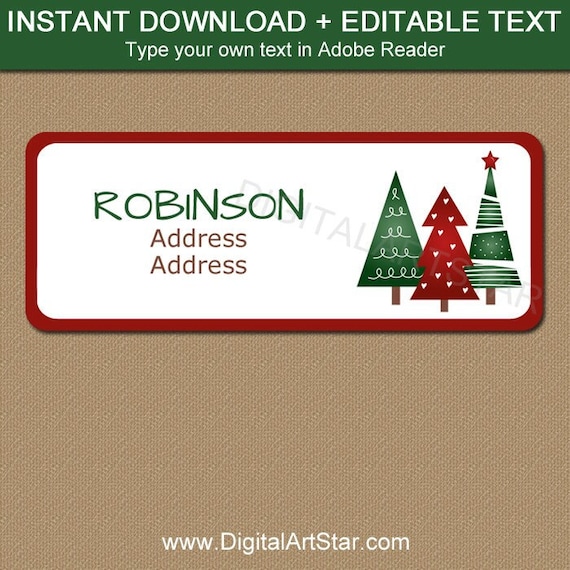Christmas Address Labels Instant Download - 3 Christmas Tree Address ...