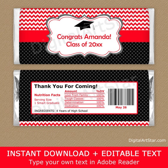 Red and Black Graduation Candy Wrapper Template, 2023 Graduation Party ...