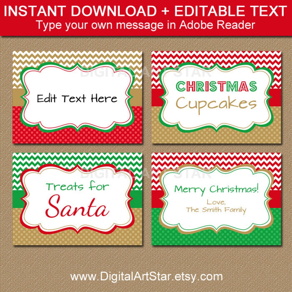 Printable EDITABLE Christmas Food Labels Red Green Gold - Etsy