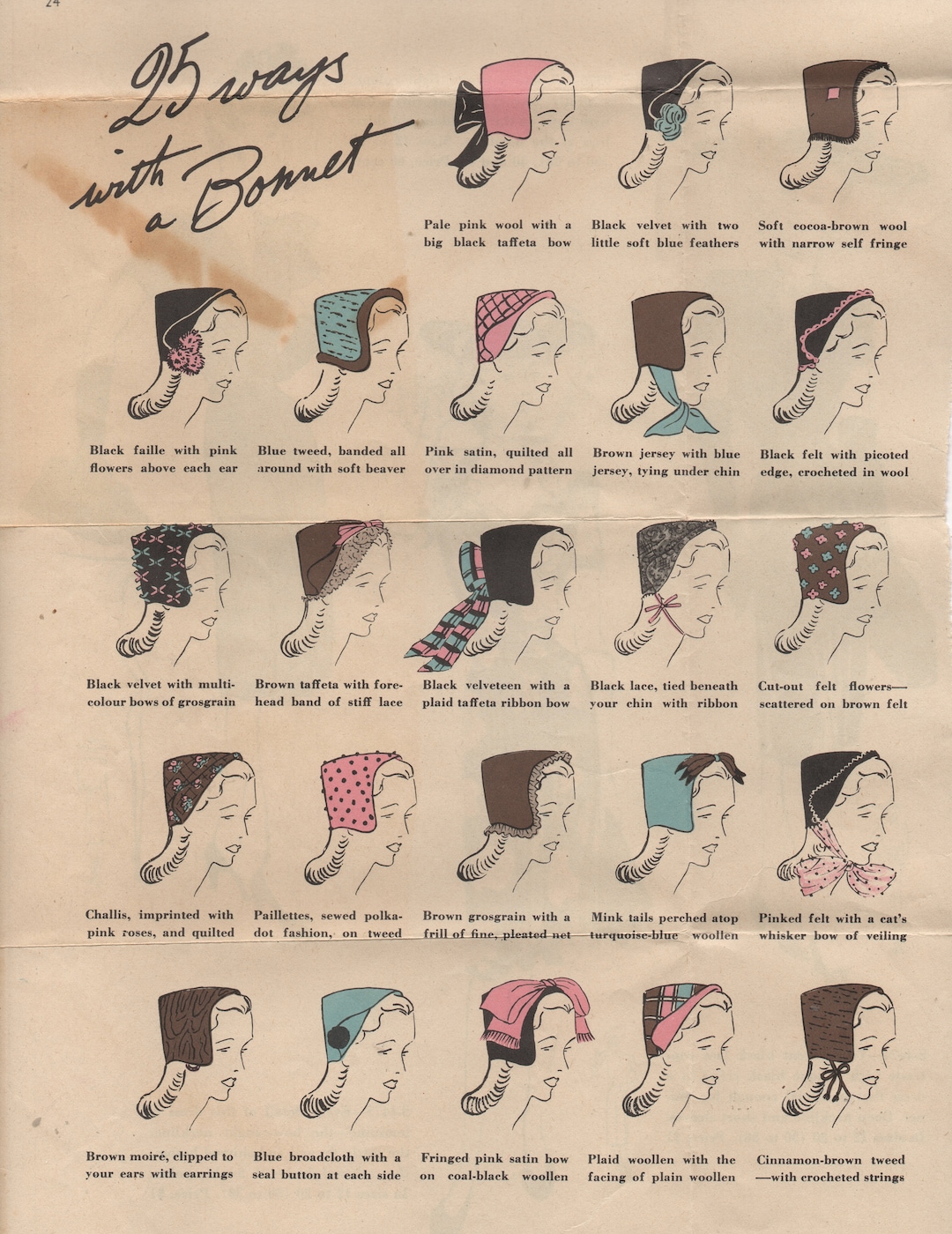 1943 Dutch Bonnet Hat Sewing Pattern - PDF Download - Etsy