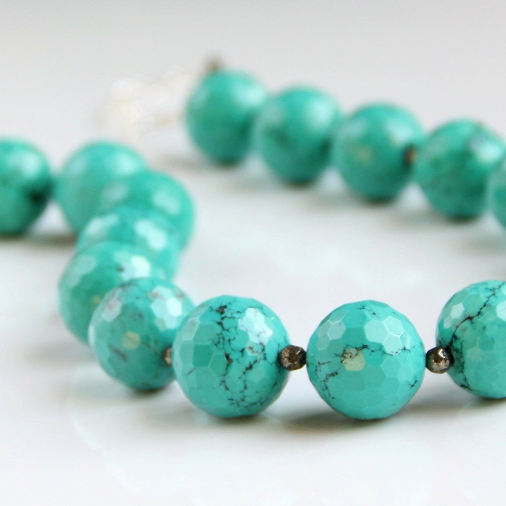 Pyrite & Turquoise Necklace, Statement Necklace, Blue-green Beaded ...