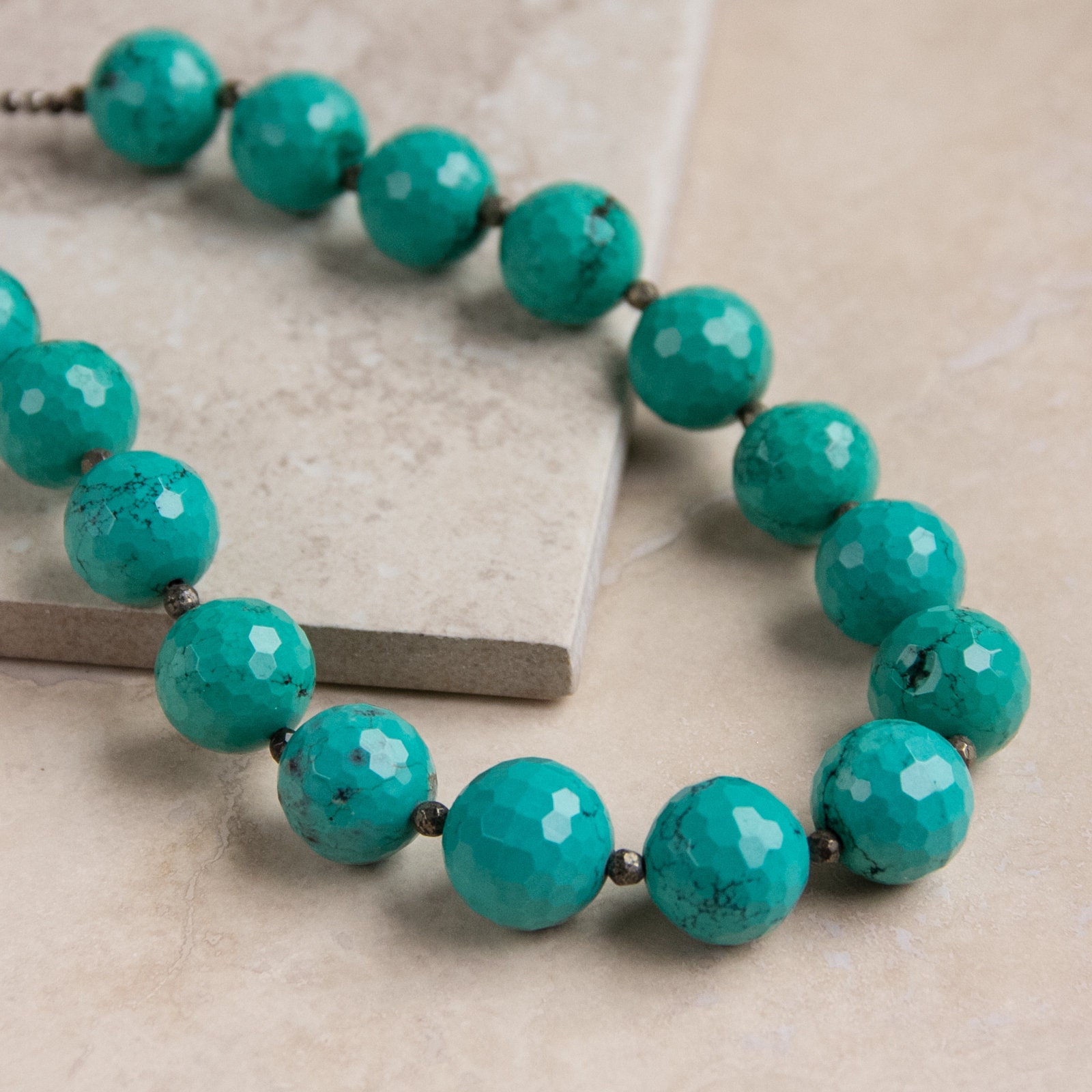 Pyrite & Turquoise Necklace, Statement Necklace, Blue-green Beaded ...
