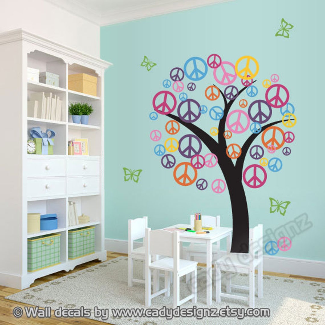 Peace Sign Tree Wall Decal - Childrens Nursery Decor - Vinyl Tree Decal ...