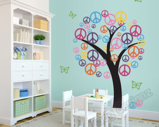 Peace Sign Tree Wall Decal - Childrens Nursery Decor - Vinyl Tree Decal ...