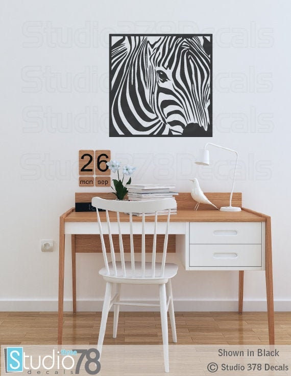 Zebra Head Vinyl Wall Decal Safari Nursery Decor Square | Etsy