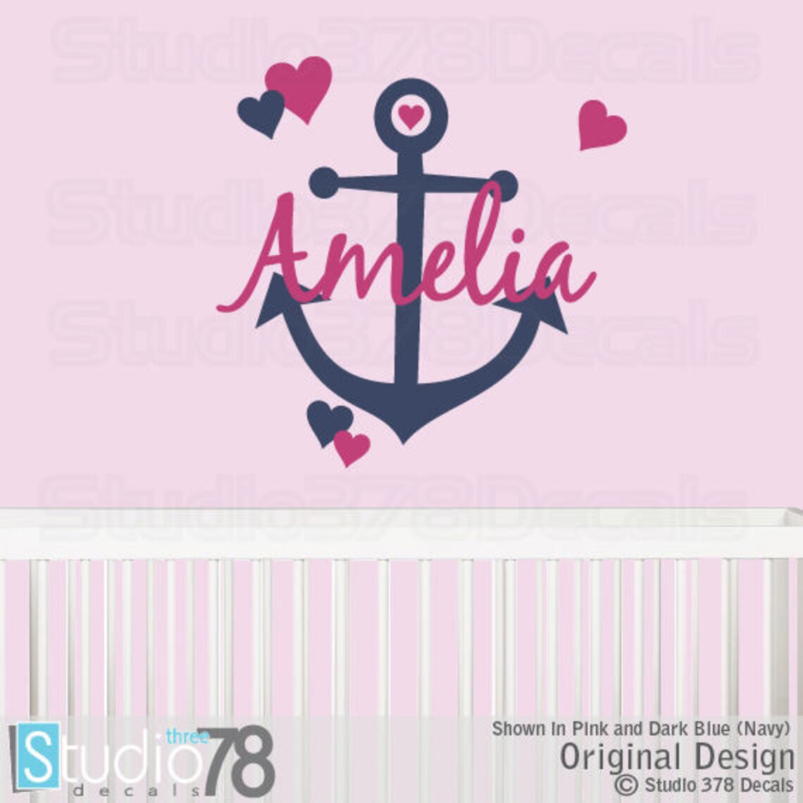 Girls Anchor Monogram Vinyl Wall Decal Nautical Name Wall | Etsy