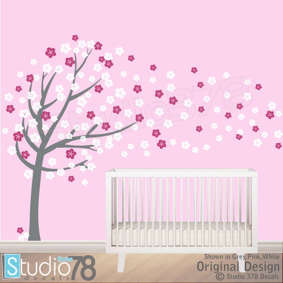 Flower Tree Wall Decal Cherry Blossom Vinyl Wall Tree Decal Etsy