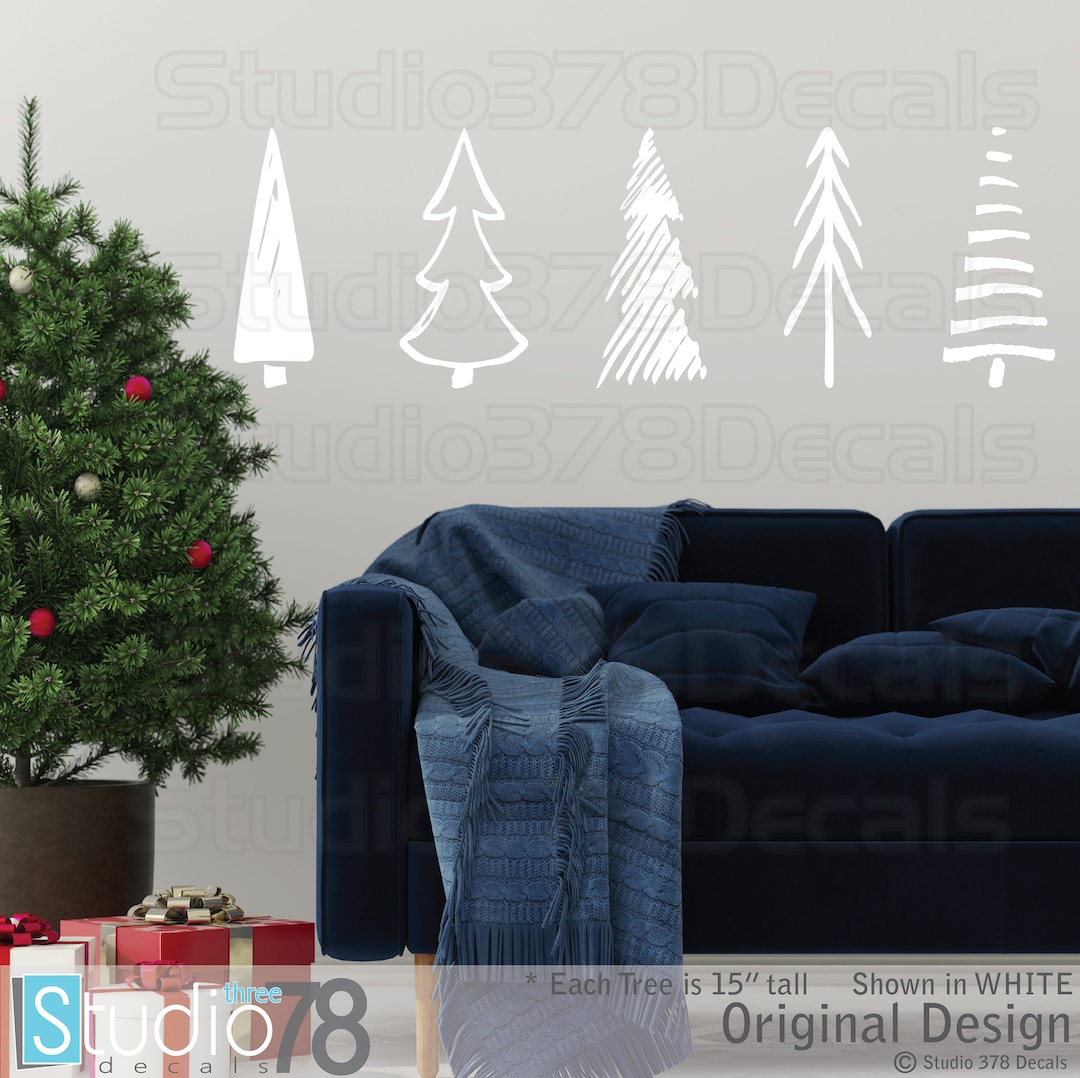 Tall Modern Simple Christmas Trees Vinyl Wall Decal - Rustic Holiday ...