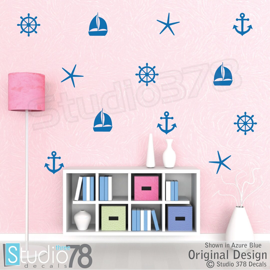 Nautical Wall Decals - Set of Sailboat Anchors Starfish Helm Decals ...