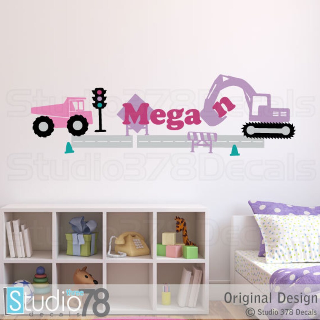 Girls Construction Set Vinyl Wall Decal | Transportation Decals | Pink ...