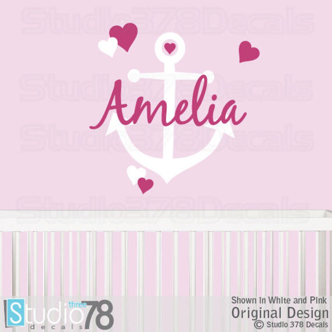Girls Anchor Monogram Vinyl Wall Decal | Nautical Name Wall Decal ...