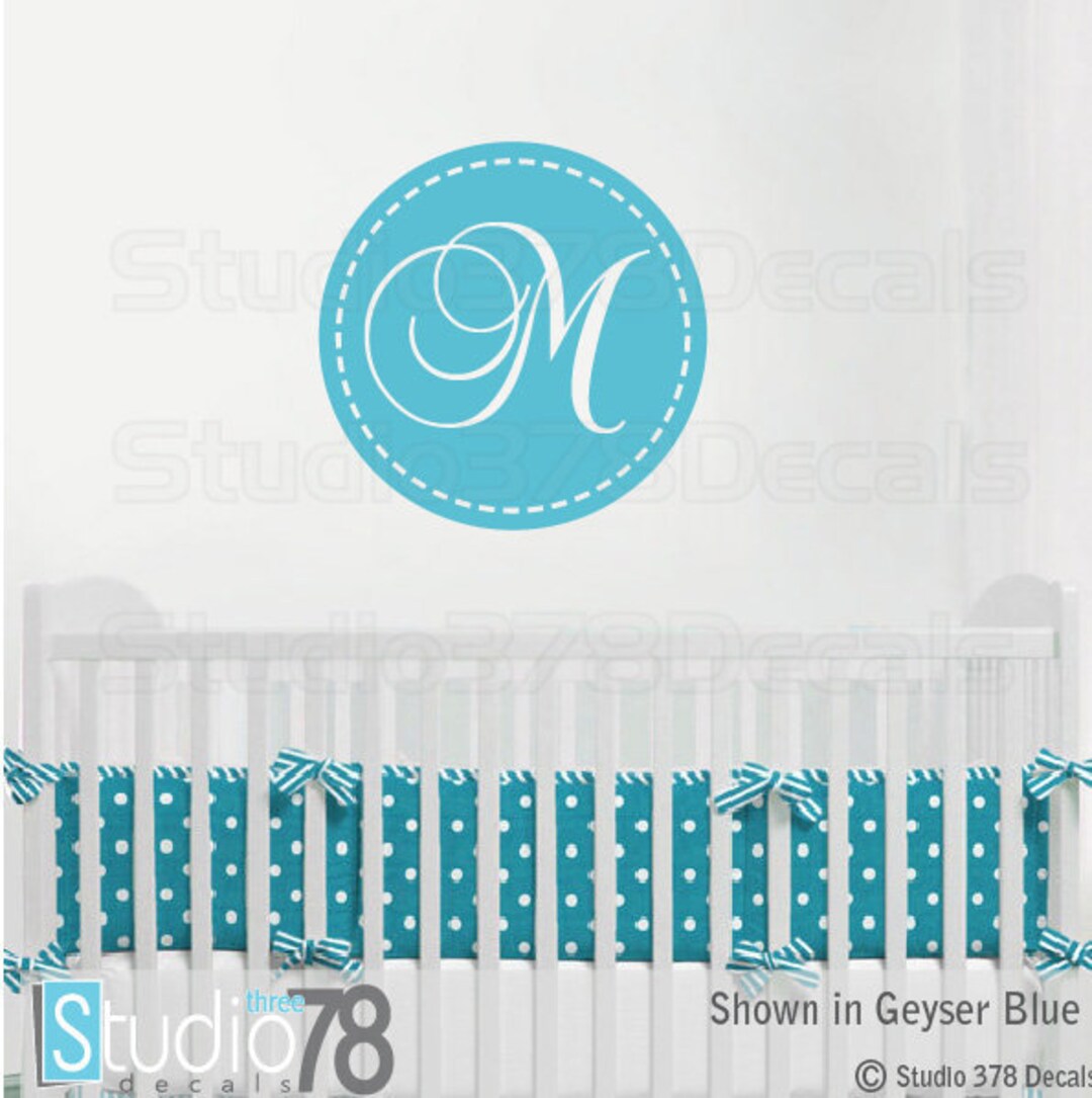 Circle Monogram Vinyl Wall Decal Girls Boys Initial Vinyl Wall Decal ...