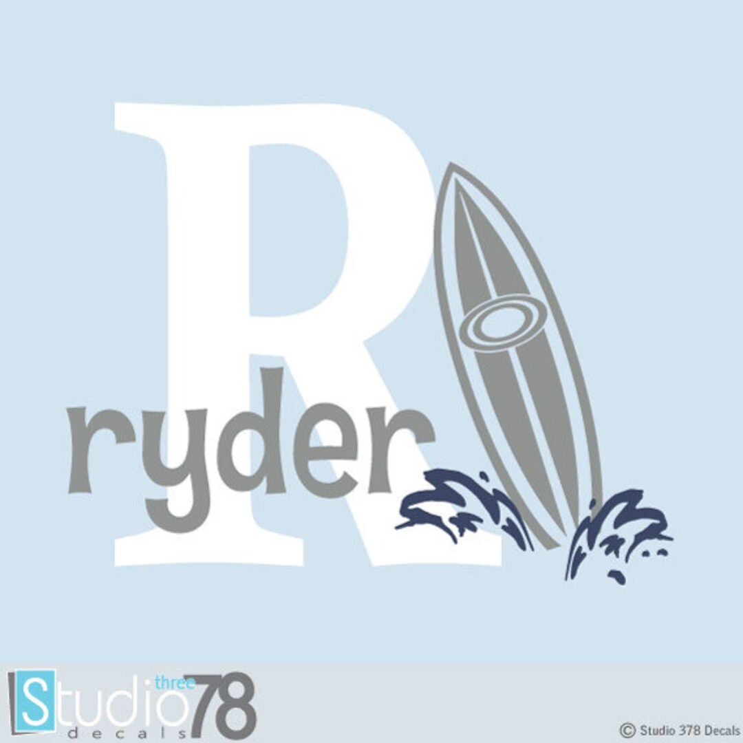 Surfboard Initial Name Wall Decal – Beach Nursery Decor, Personalized ...