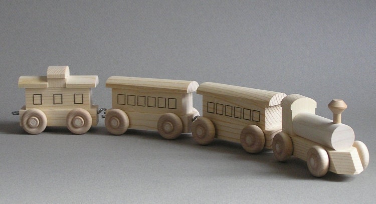 Wood Train. Wood Passenger Train. A Handmade Toy. A Natural Wood Toy ...