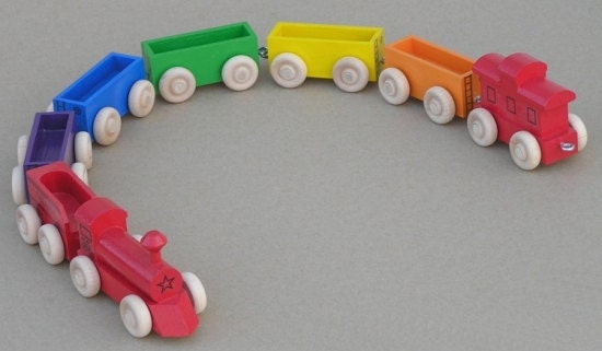Wooden Toy Rainbow Train With Red Locomotive. | Etsy