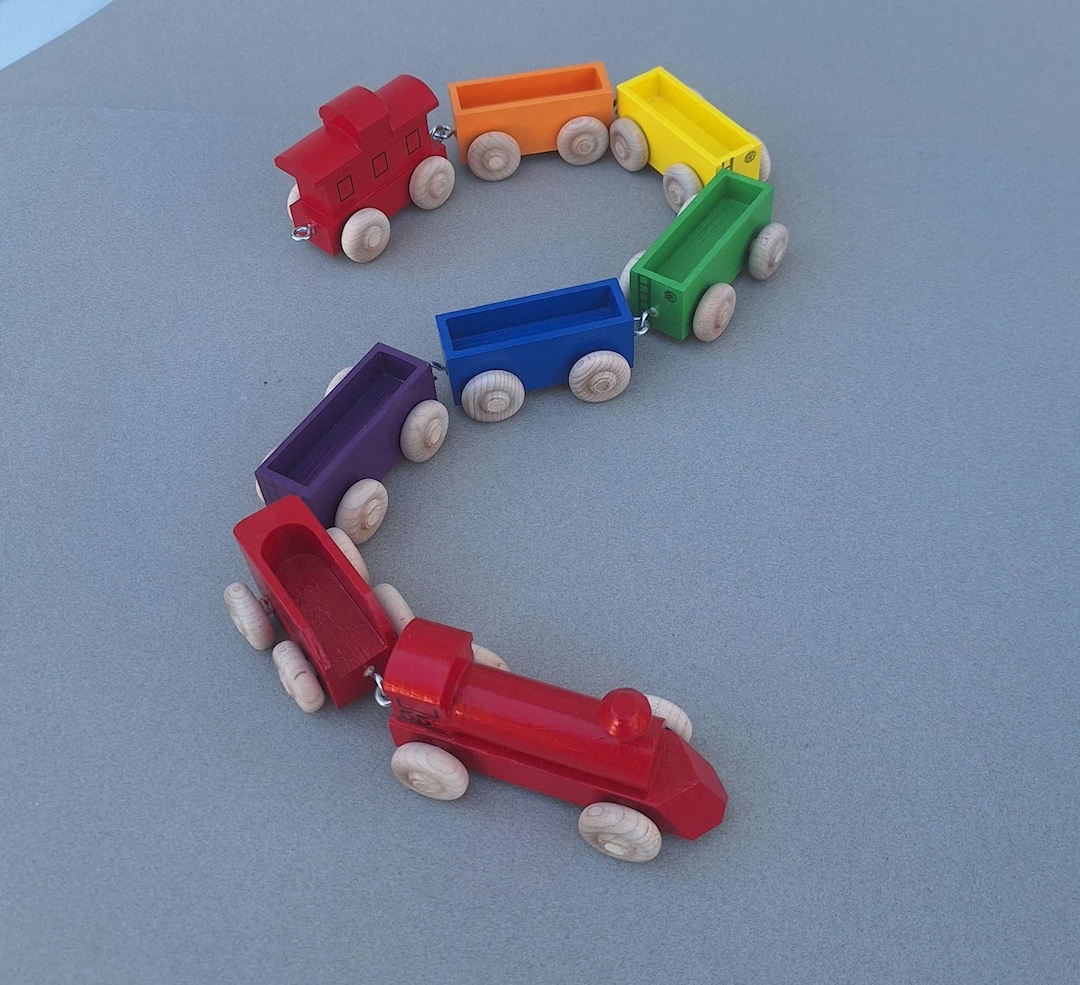 Wooden Toy Rainbow Train With Red Locomotive. - Etsy