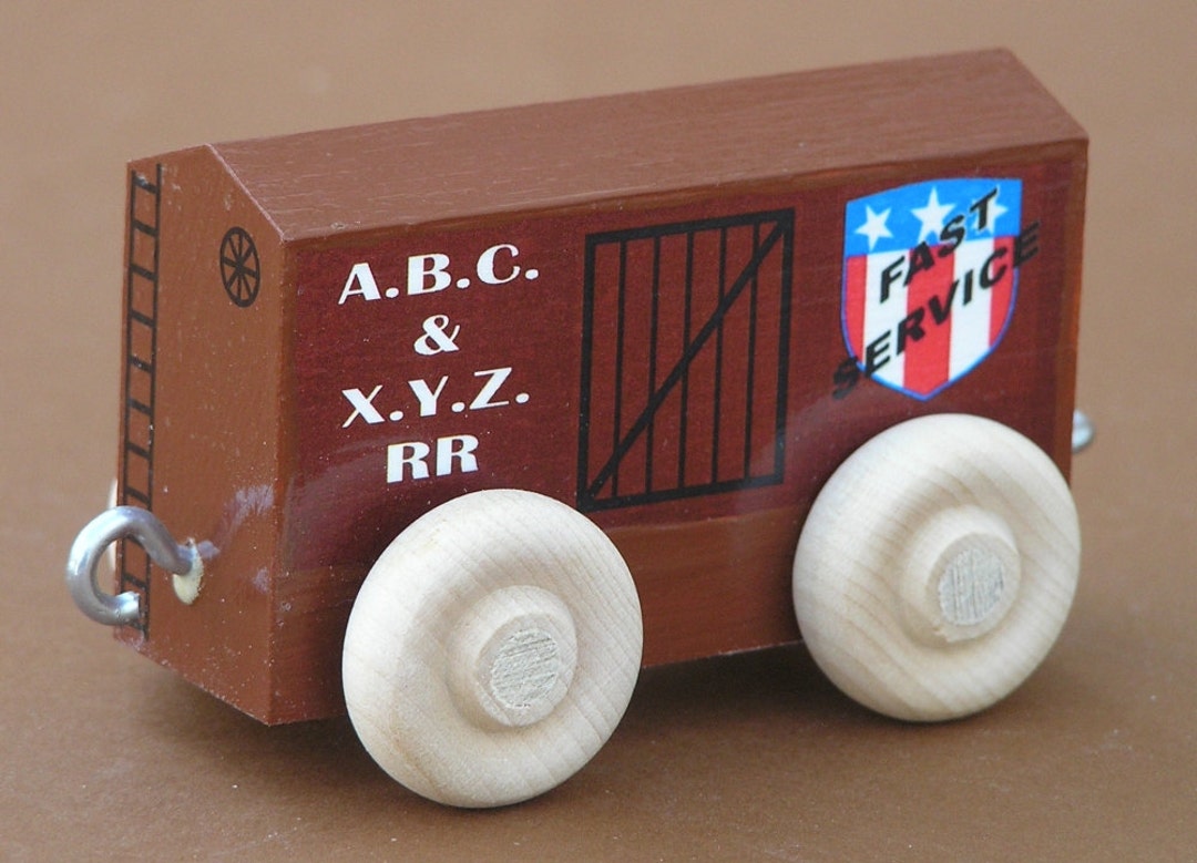 Wood Toy Train Rust Red Box Car - Etsy