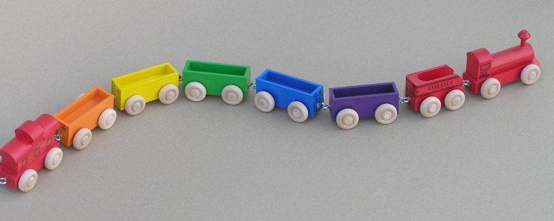 Wooden Toy Rainbow Train With Red Locomotive. | Etsy