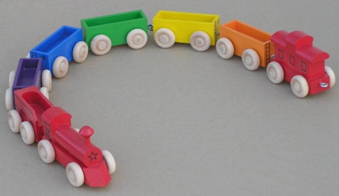 Wooden Toy Rainbow Train With Red Locomotive. - Etsy