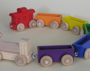 Wooden Toy Rainbow Train With Red Locomotive. | Etsy