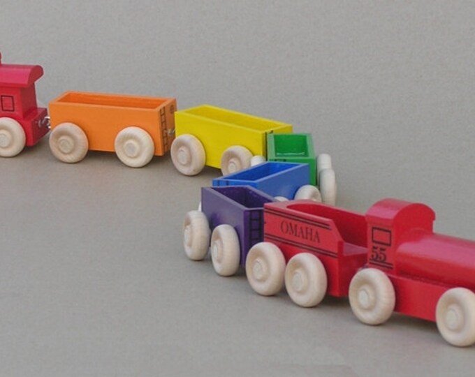 Wooden Toy Rainbow Train With Red Locomotive. - Etsy