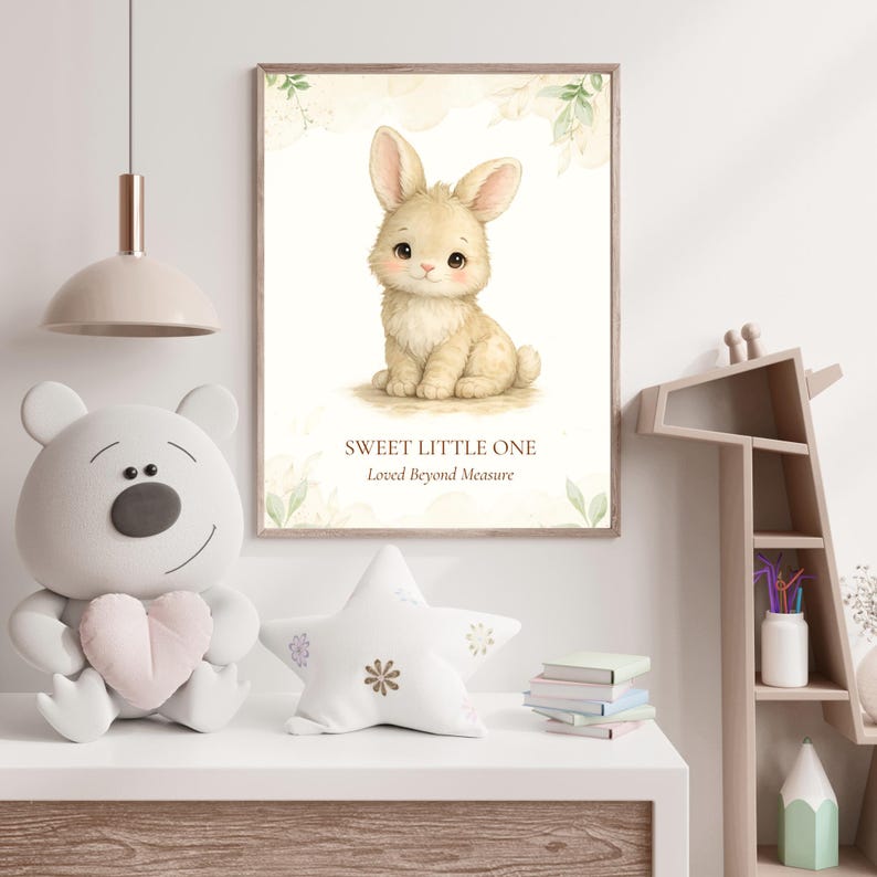 Neutral Nursery Wall Art Baby Bunny, Watercolor Safari Baby Animal ...