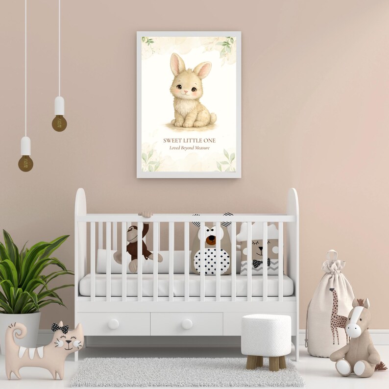 Neutral Nursery Wall Art Baby Bunny, Watercolor Safari Baby Animal ...