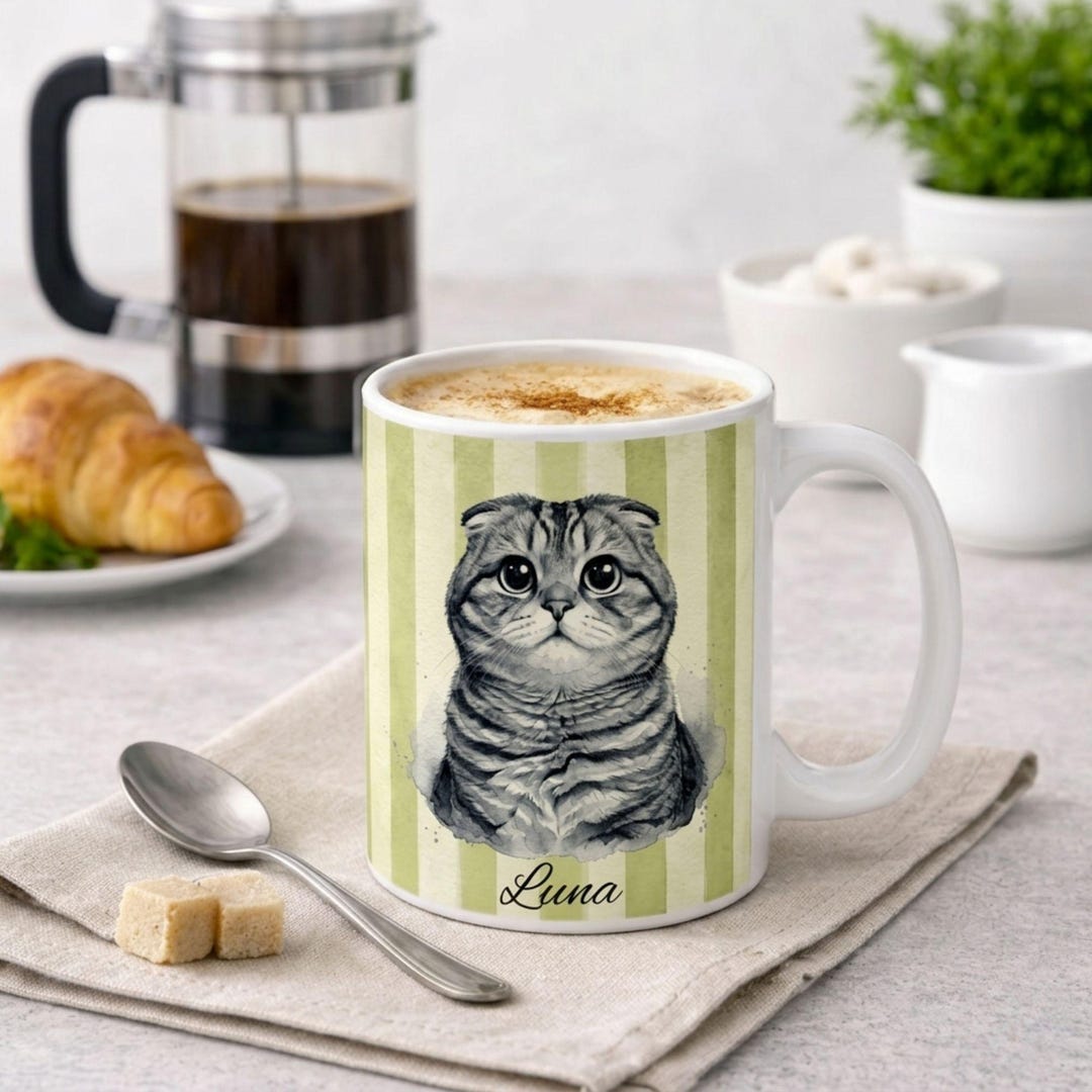 Custom Pet Striped Mug, Personalized Dog Cat Portrait Cup With Name ...