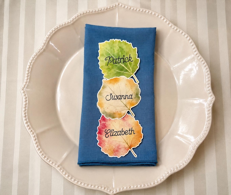 Aspen Leaf Place Cards | Watercolor Fall Wedding Escort Cards ...