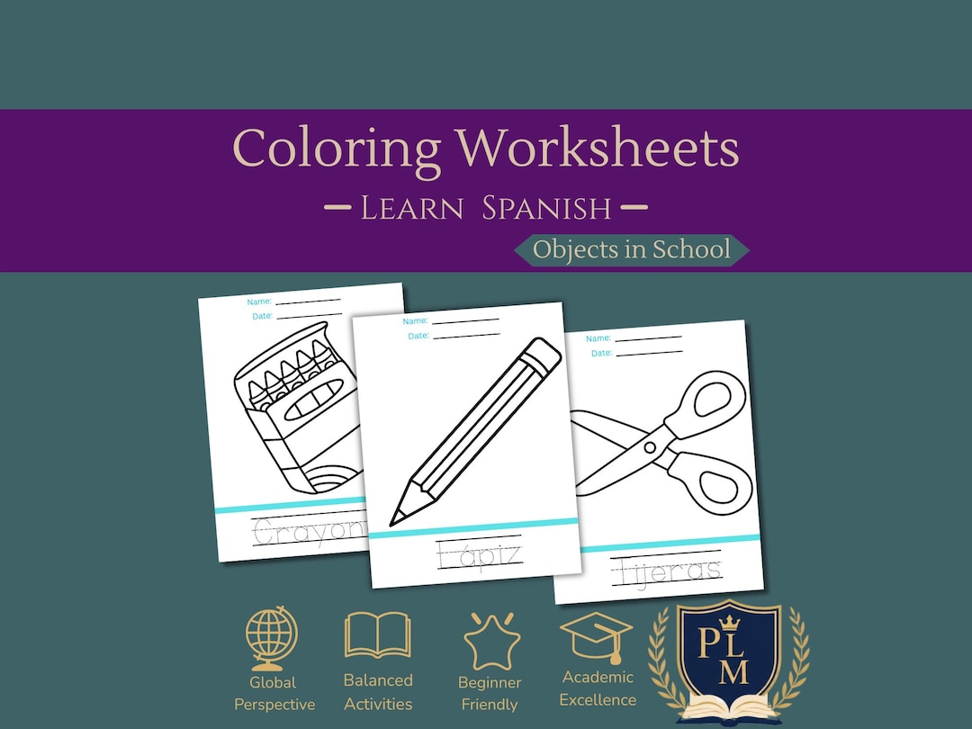 Spanish School Objects Coloring Book | Tracing Vocabulary Workbook ...