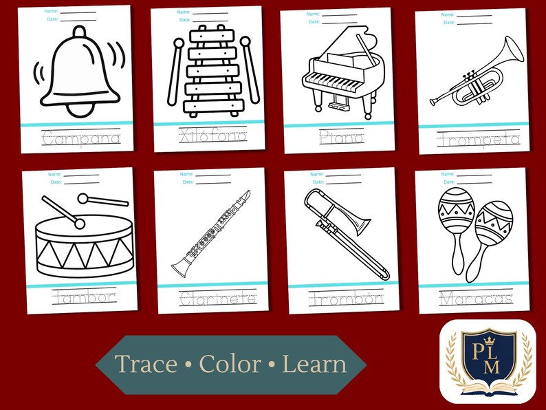Spanish Musical Instruments Coloring Book | Preschool Vocabulary ...