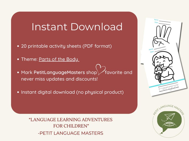 Spanish Body Parts Coloring Book | Preschool Vocabulary Workbook ...